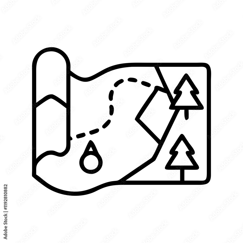 campground trail map icon, campground trail map line art - simple line ...