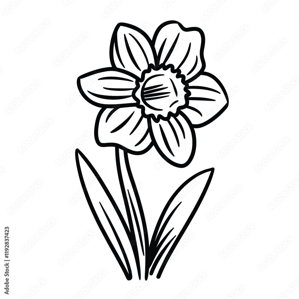 daffodil flower coloring page for kids Stock Vector | Adobe Stock