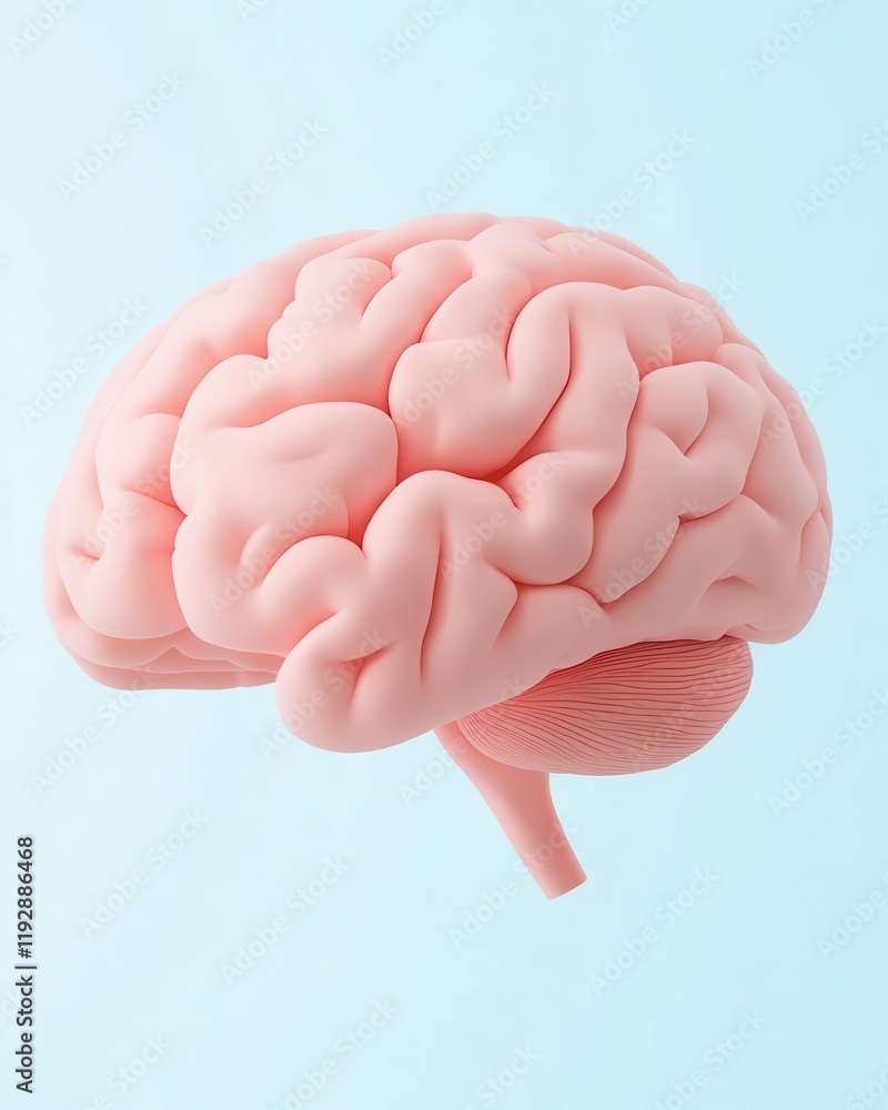 Realistic diagram of the brain highlighting the frontal lobe, abstract ...