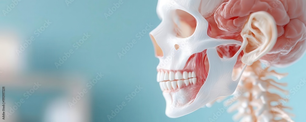 Internal ear anatomy revealed in cross-section of the head, emphasizing ...