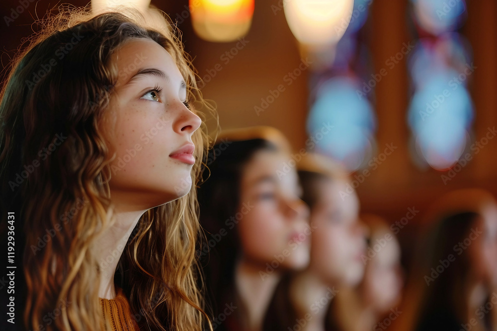 Choir singing harmoniously on stage, filling the air with beautiful ...