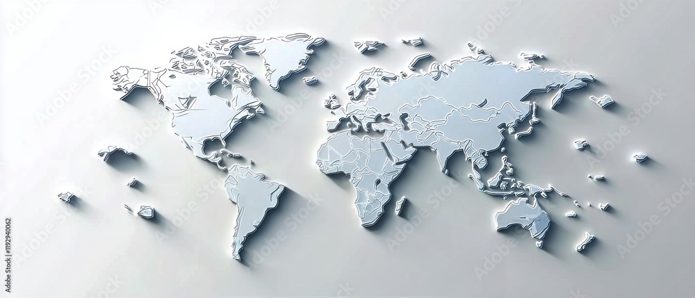 3D world map showing international boundaries and landforms Stock Photo ...