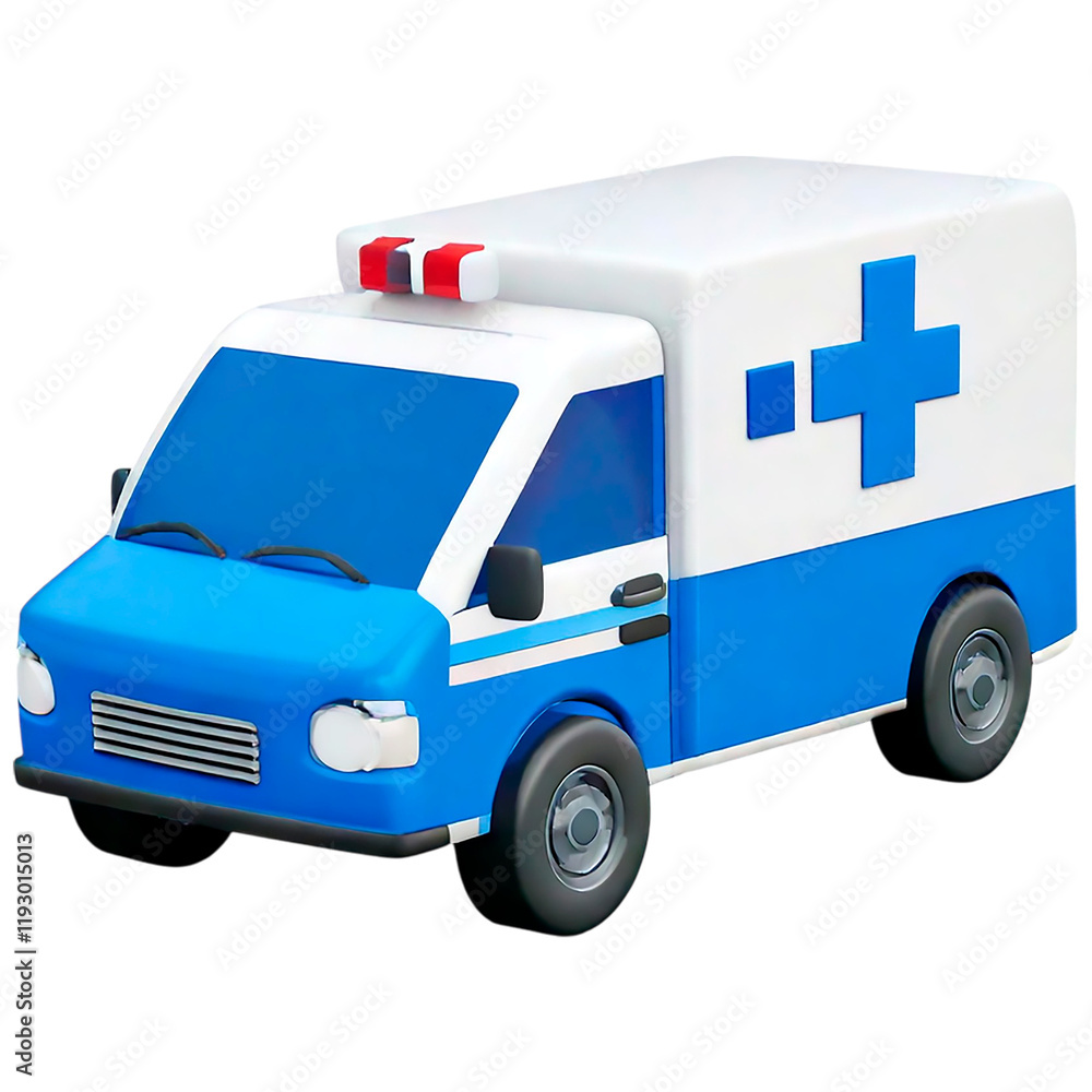medical ambulance vehicle 3d icon illustration render design, blue and ...