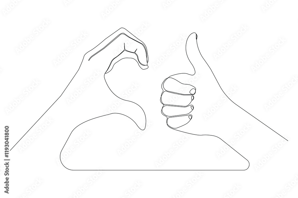 Half heart and thumbs up hand gesture continuous line drawing. Vector ...