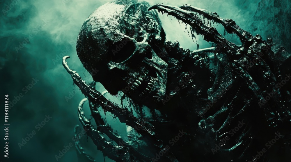 Apocalyptic skeleton revelation dark realm digital art eerie atmosphere ...
