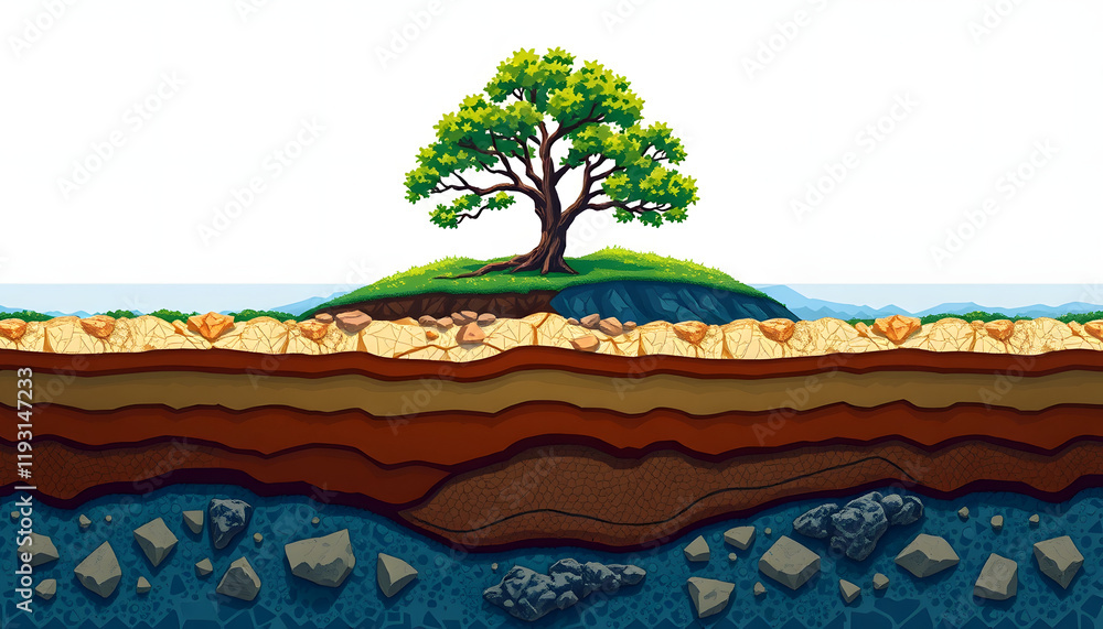 Schematic abstract cut geological structure of earth layers groundwater ...