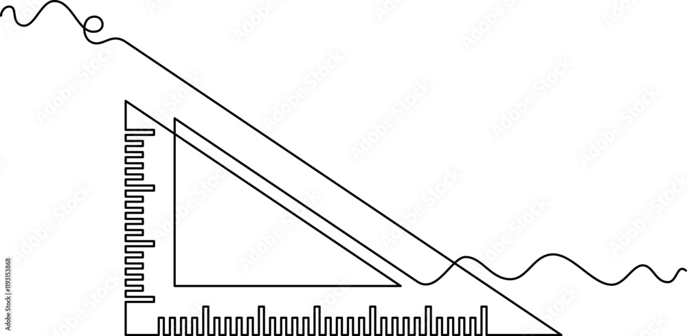 one line art triangular ruler vector illustration. line art, one continuous line, simple, hand ...