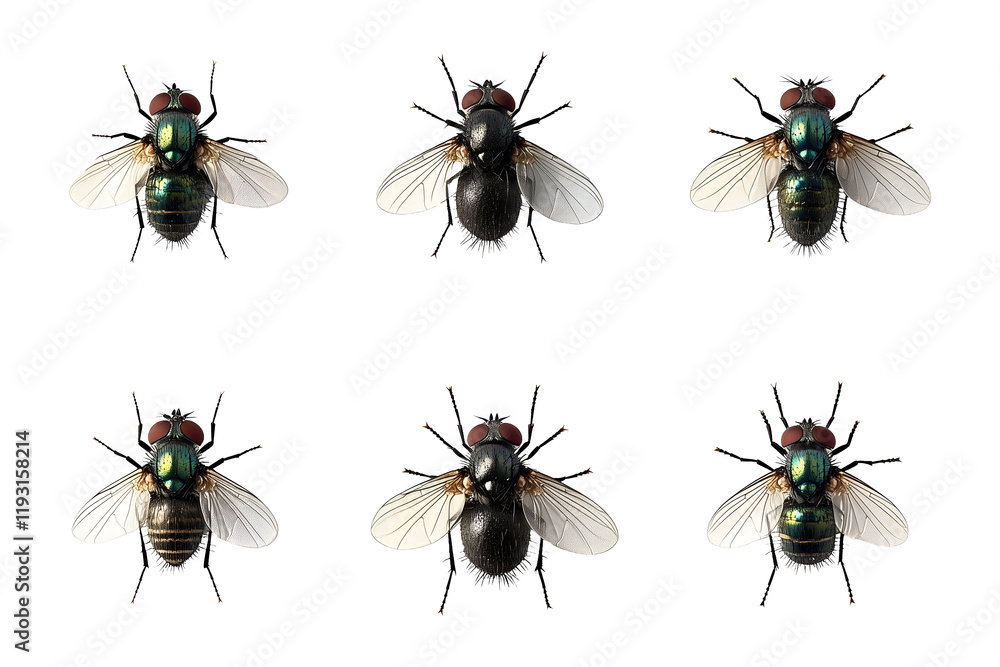 Collection set of flies isolated on transparent or white background ...