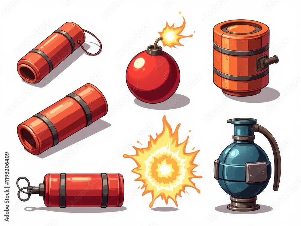 Cartoon Explosives Dynamite Sticks Bomb Barrel Grenade Explosion ...