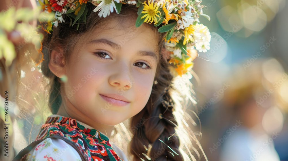 St. David's Day celebration, portrait of a small smiling Welsh girl in ...