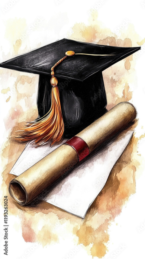 Graduation cap and diploma symbolize achievement and success in ...
