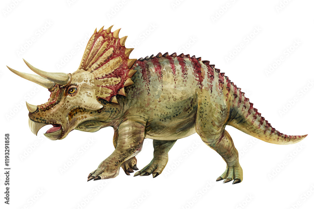 Realistic dinosaur. triceratops dinosaur watercolor hand painted ...