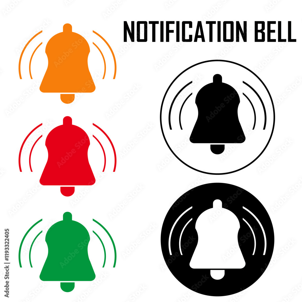 Notification bell icon set Stock Vector | Adobe Stock