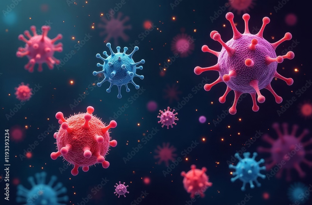 Variety of microscopically small bacteria, depicted as colorful cells ...