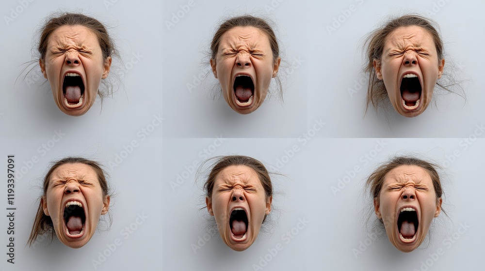 Six Faces of Scream: A series of six identical close-up photographs ...