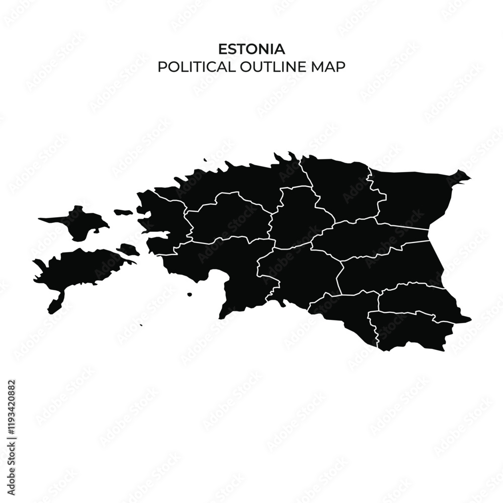 Political outline map of Estonia depicting regions and boundaries Stock ...