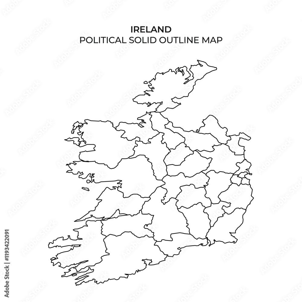 Outline map of Ireland with defined political boundaries and regions ...