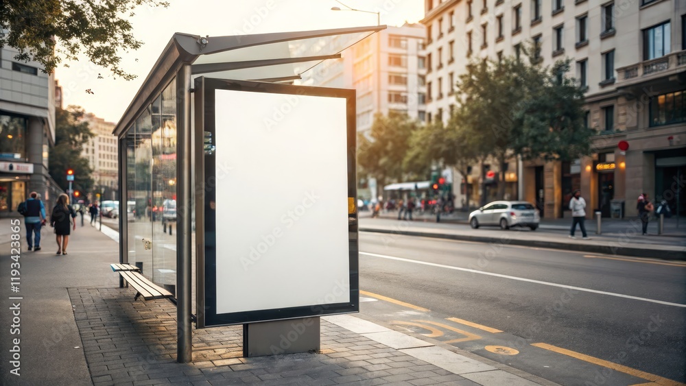 Blank Billboard Mockup at Bus Stop Urban Street Scene, Vertical ...