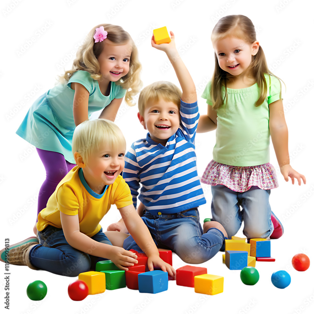 Happy Children Playing Colorful Blocks Together Preschool fun joy toys ...