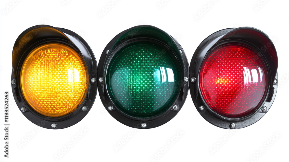Red, yellow and green traffic light isolated on white background. road ...