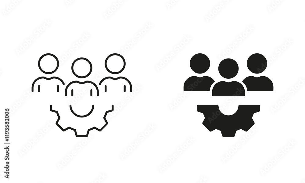 Workforce Line and Silhouette Icon. Manager Sign with Cog Wheel ...