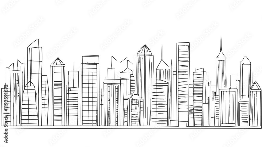 Single continuous one line art city building construction. Architecture ...