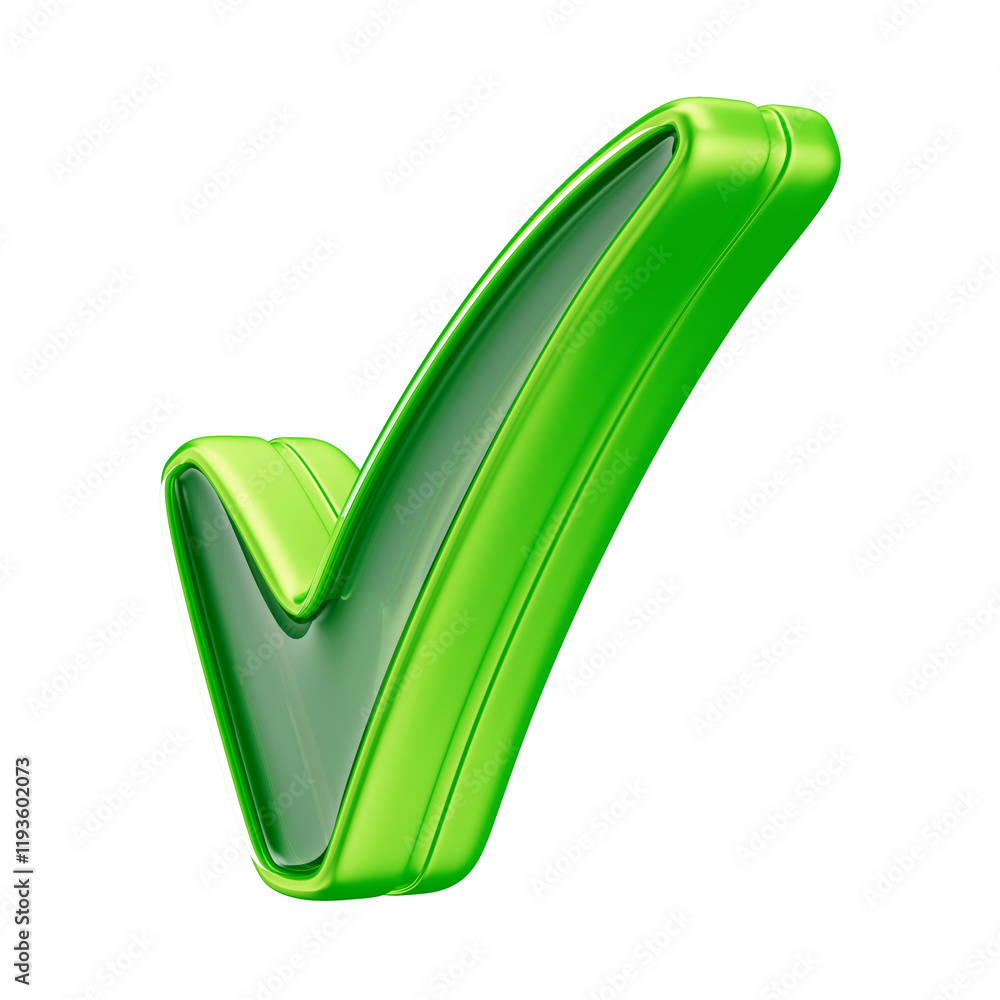 Realistic 3D Asset Green Check Mark Icon with Isolated White Background ...