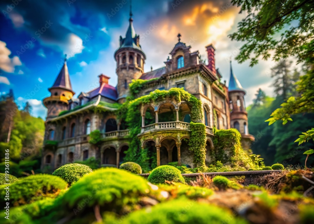 Miniature Futuristic Palace Hidden in Forest - Worm's Eye View Tilt ...