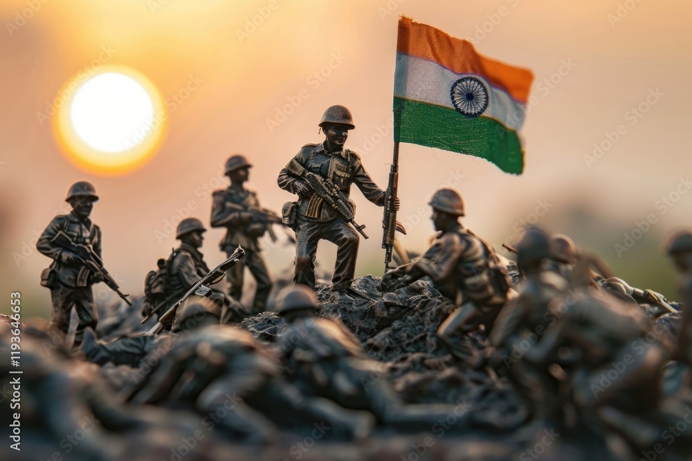 Statue of Indian soldiers planting the national flag Happy independence ...