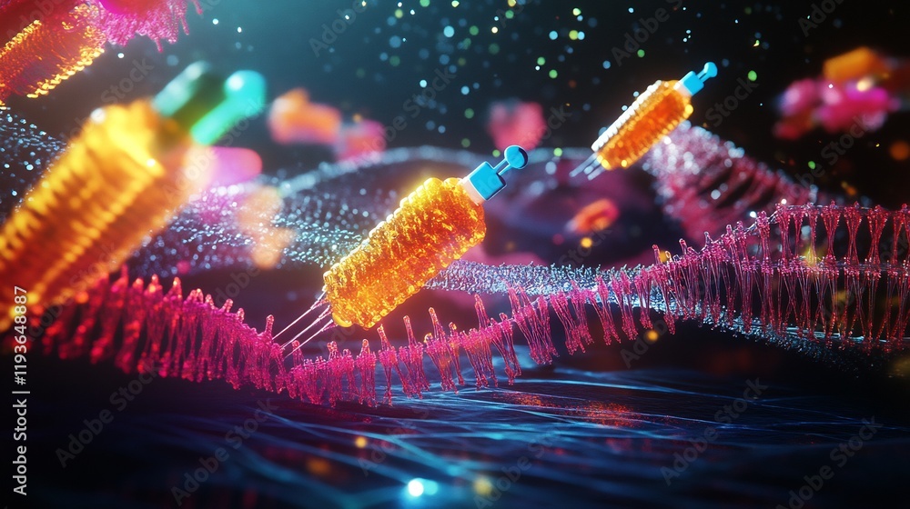 Vibrant representation of genetic engineering featuring CRISPR tool DNA ...