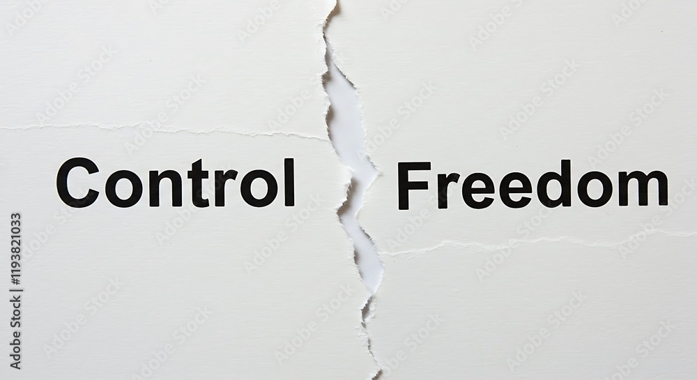 Ripped paper reveals a stark contrast. Control vs. freedom. A choice, a ...