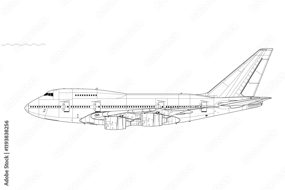 Boeing 747SP. Vector drawing of wide-body jetliner. Side view. Image ...
