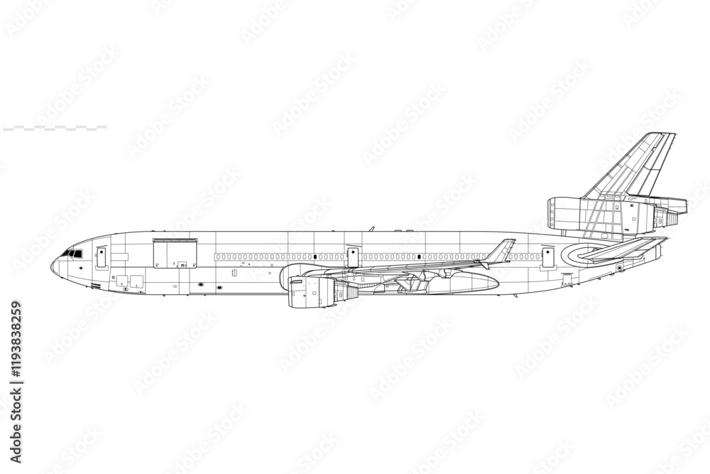 McDonnell Douglas MD-11F Freighter. Vector drawing of cargo aircraft ...