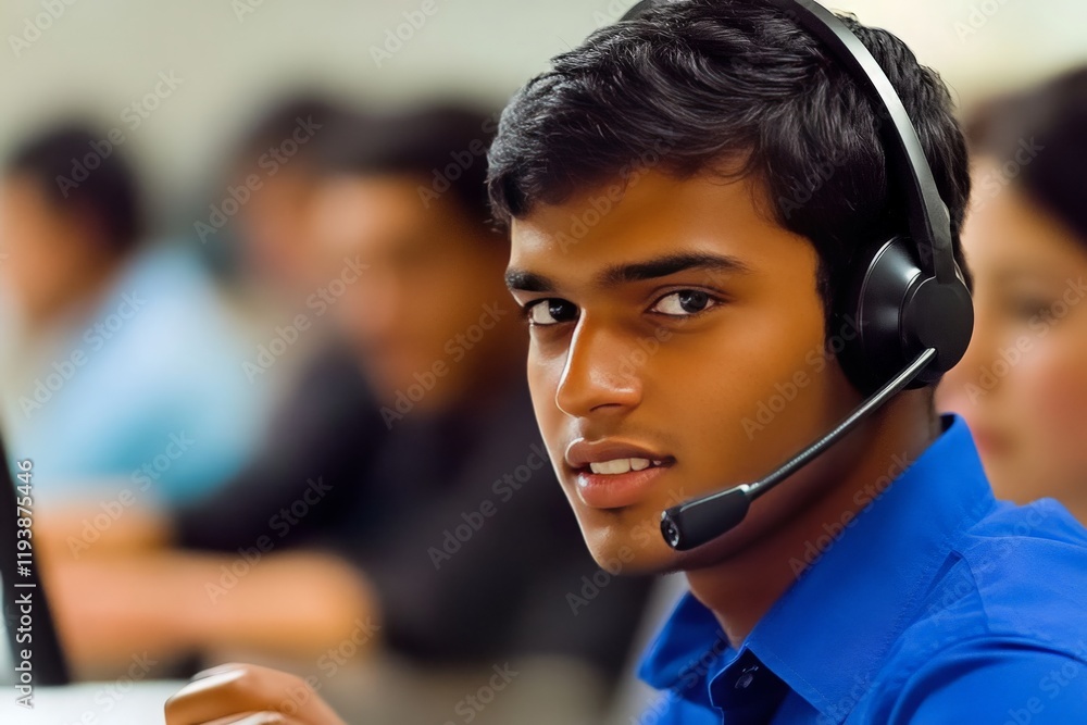 Professional Customer Service Representative Engaging with Clients in a ...