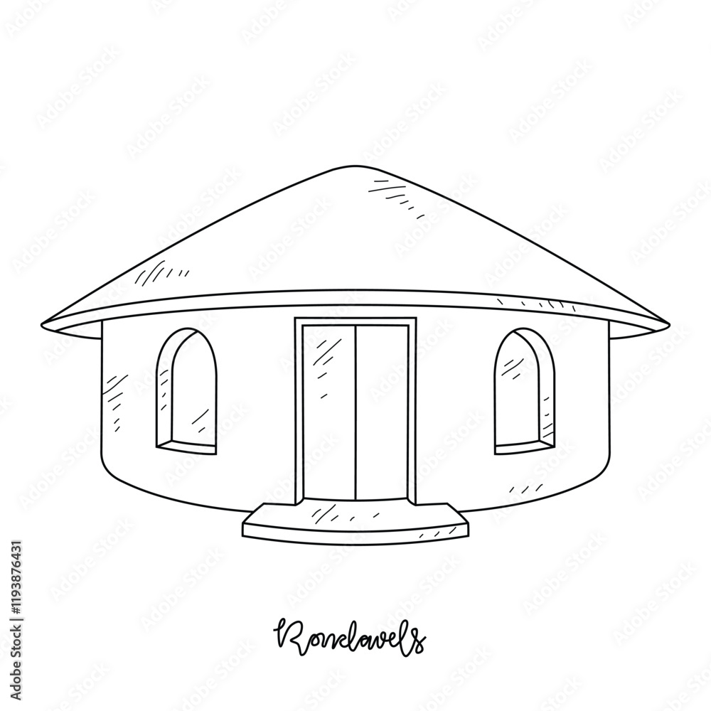 Simple sketch drawing of Rondavels Traditional House vector ...