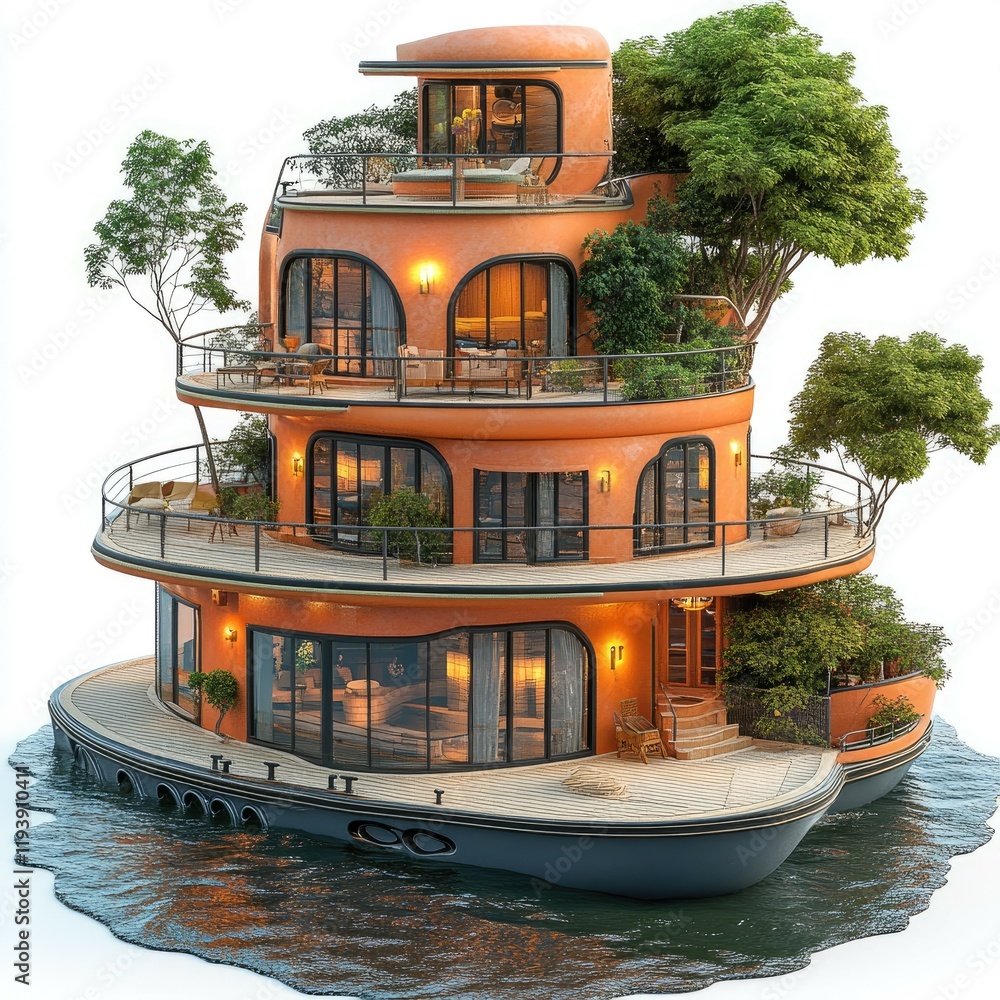 Luxury Floating Houseboat: Modern Architecture, Waterfront Living ...
