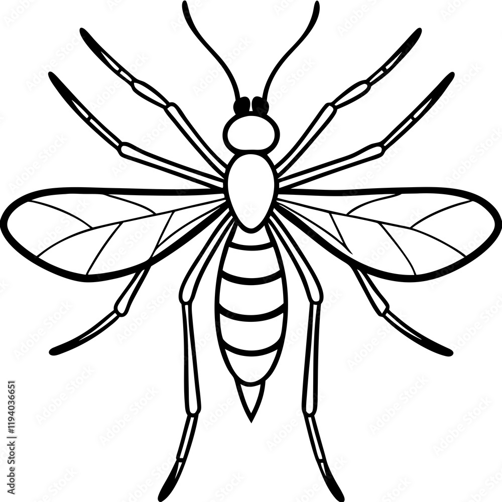 Cute Silhouette of a Mosquito line art vector cartoon illustration ...