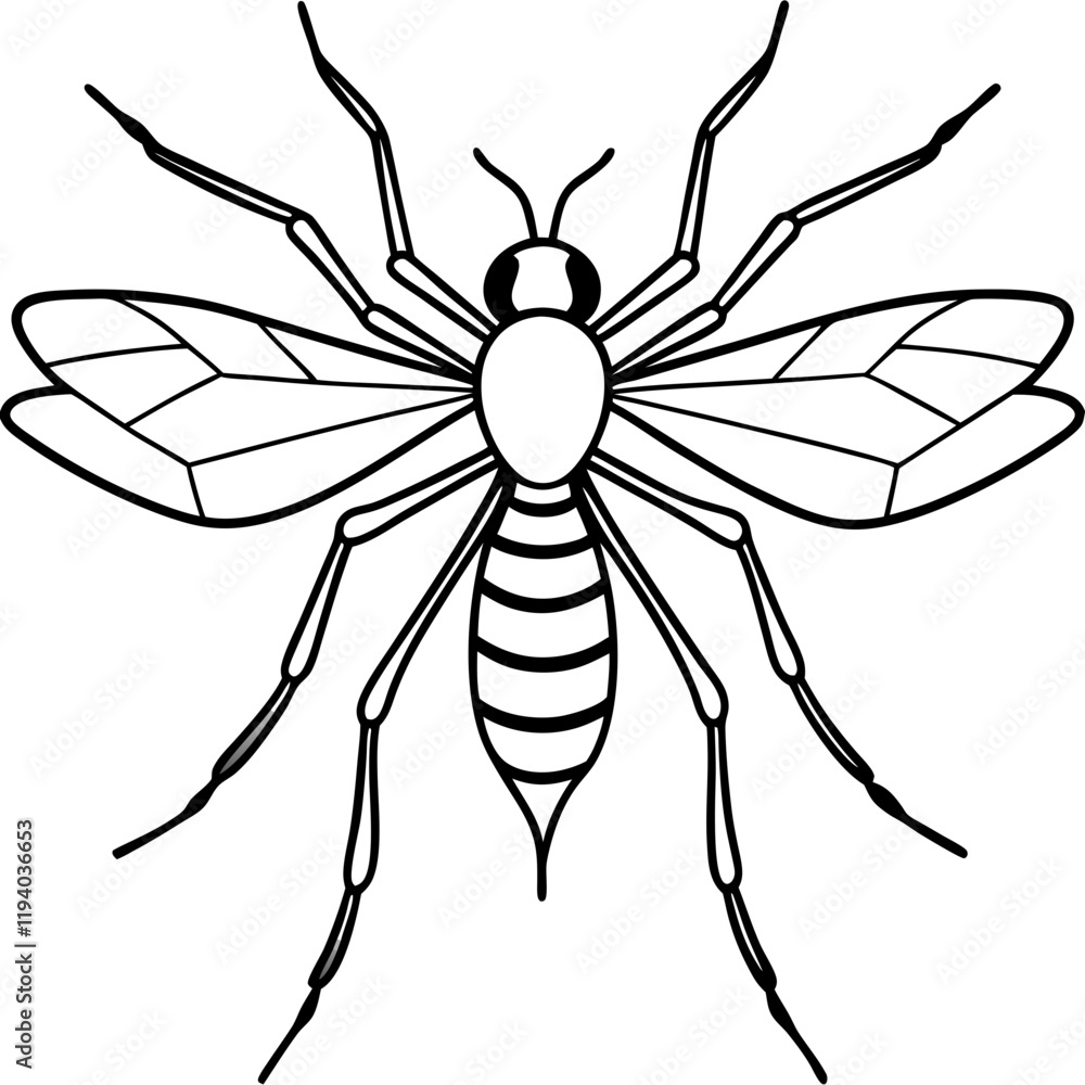 Cute Silhouette of a Mosquito line art vector cartoon illustration ...
