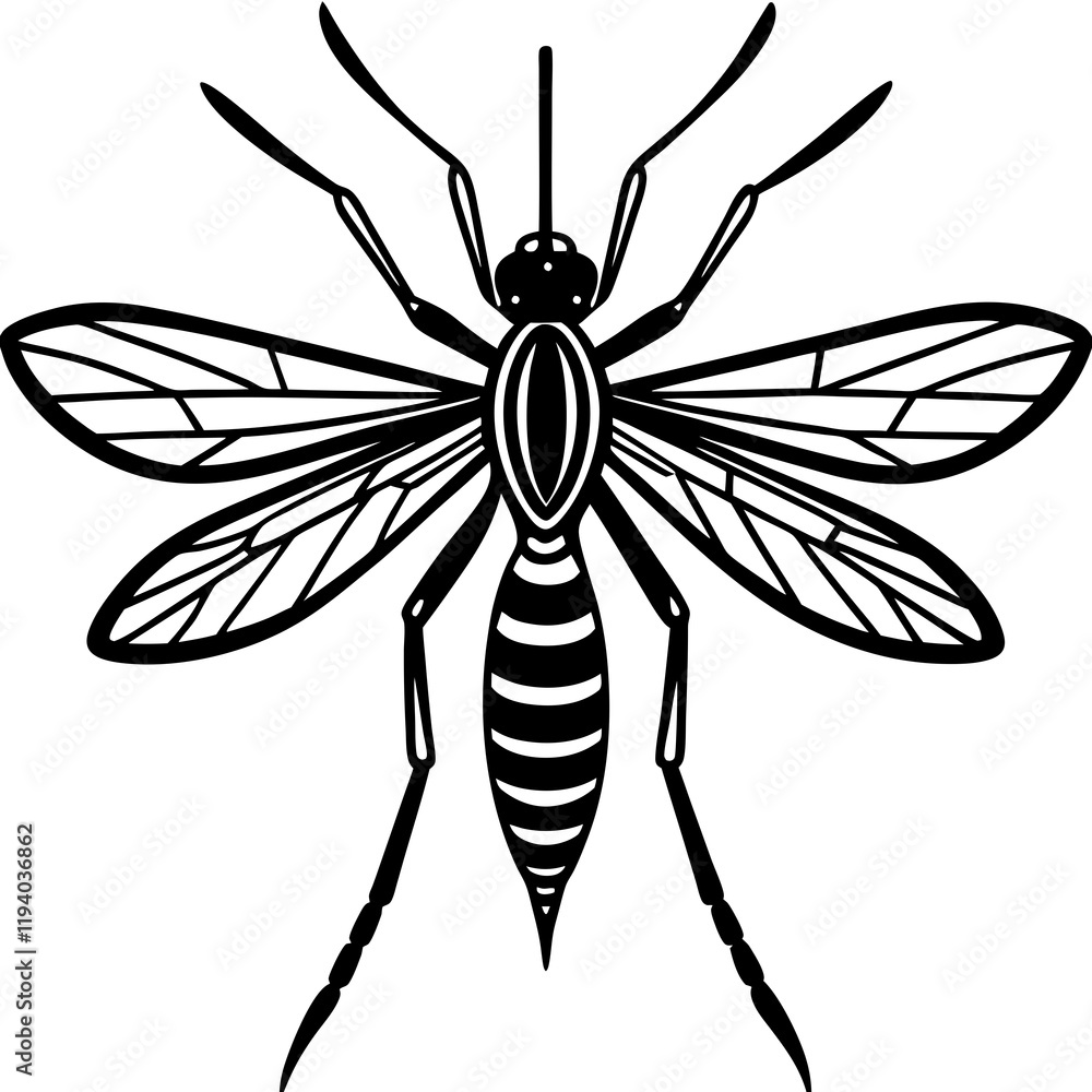 Cute Silhouette of a Mosquito line art vector cartoon illustration ...