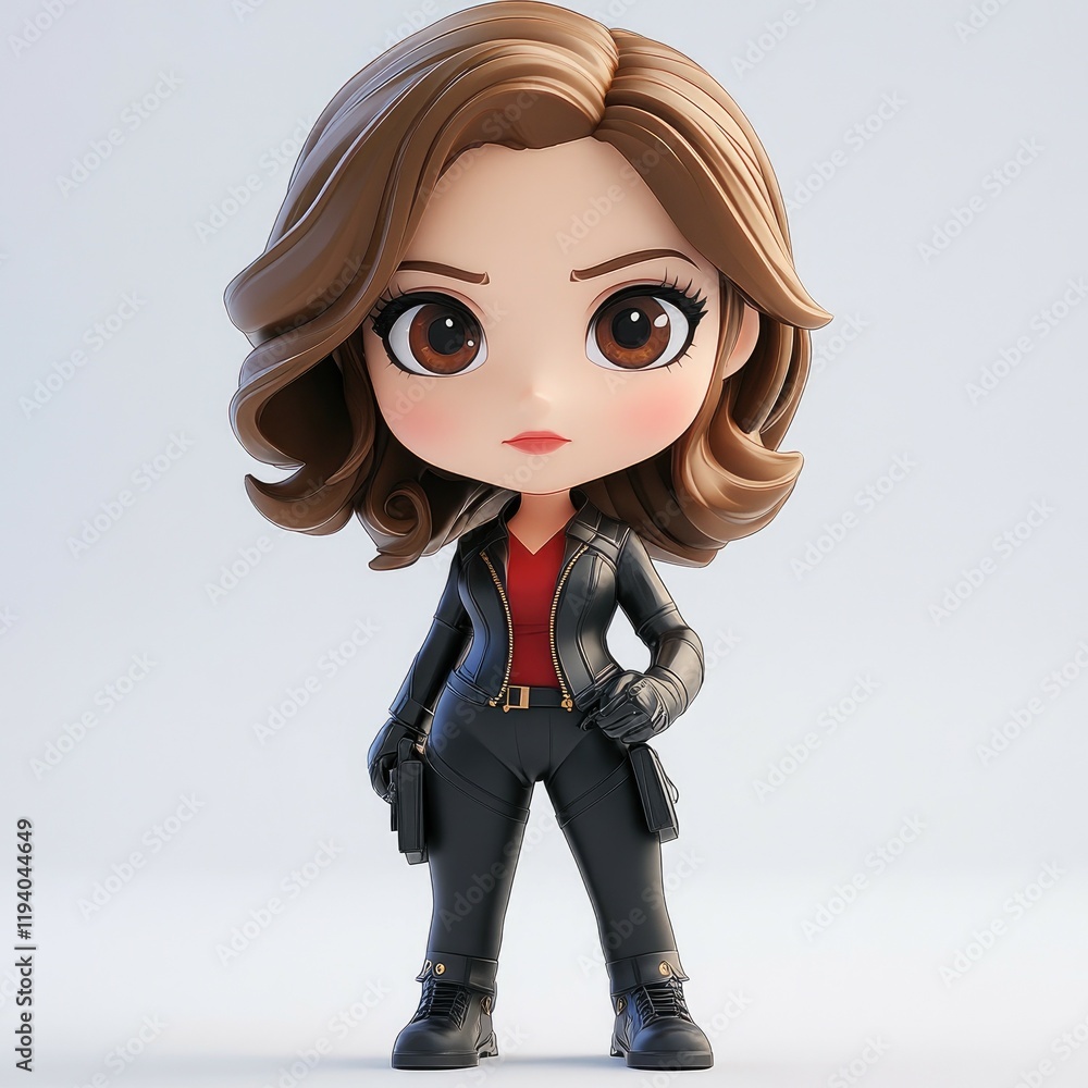 Chibi Woman in Leather Jacket: A 3D Digital Art Portrait of a Strong ...