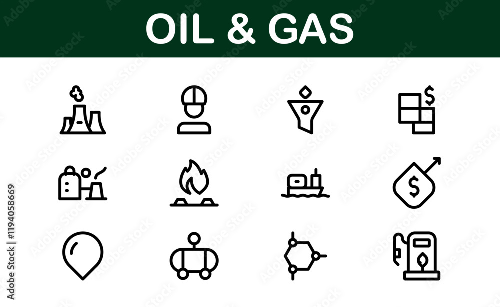 Modern Oil & Gas Icon Set. Minimalist, Professional Energy and Industry ...