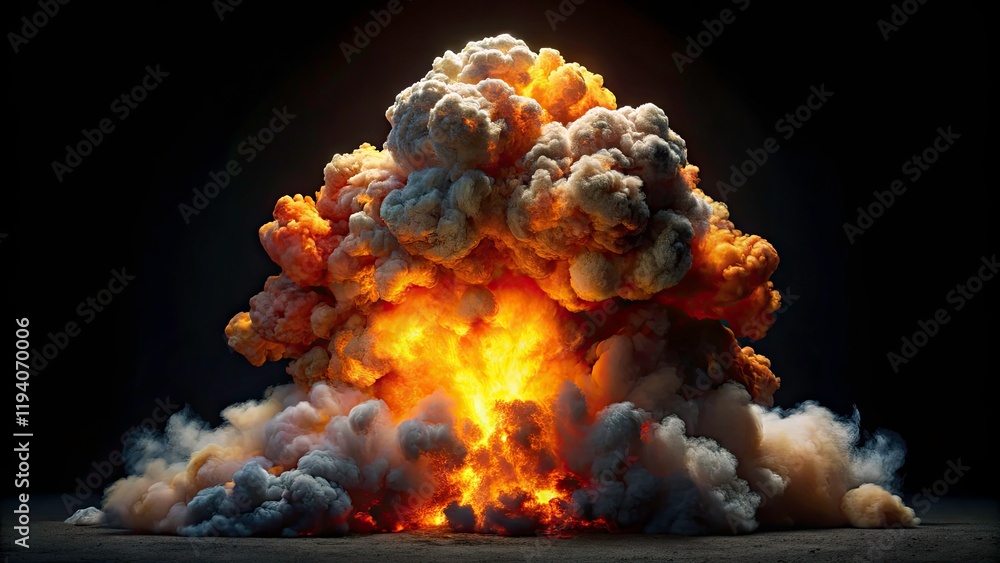 Tilt-Shift Explosion Photography, Isolated Black Background, Alpha Channel, Compositing Ready ...