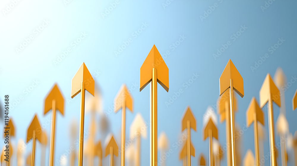 Series of golden arrows pointing upwards. Concept of progress and ...