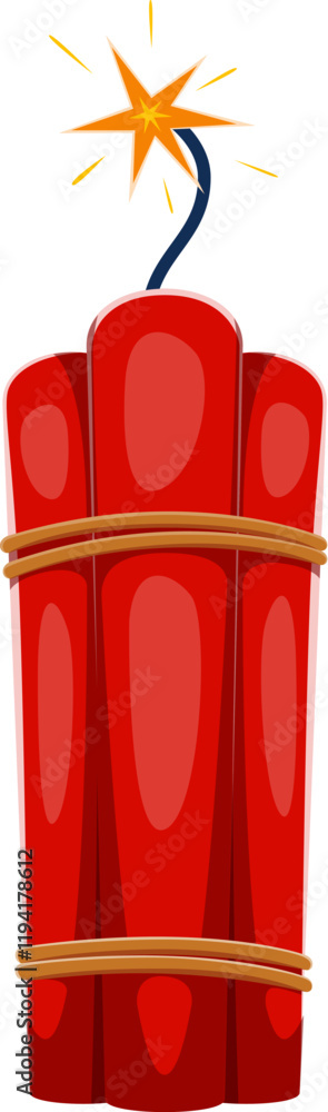 Cartoon letter I formed by a bundle of red dynamite sticks with lit ...