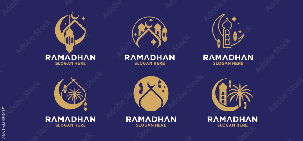 Ramadan month logo concept, collection of Islamic logos for the month ...