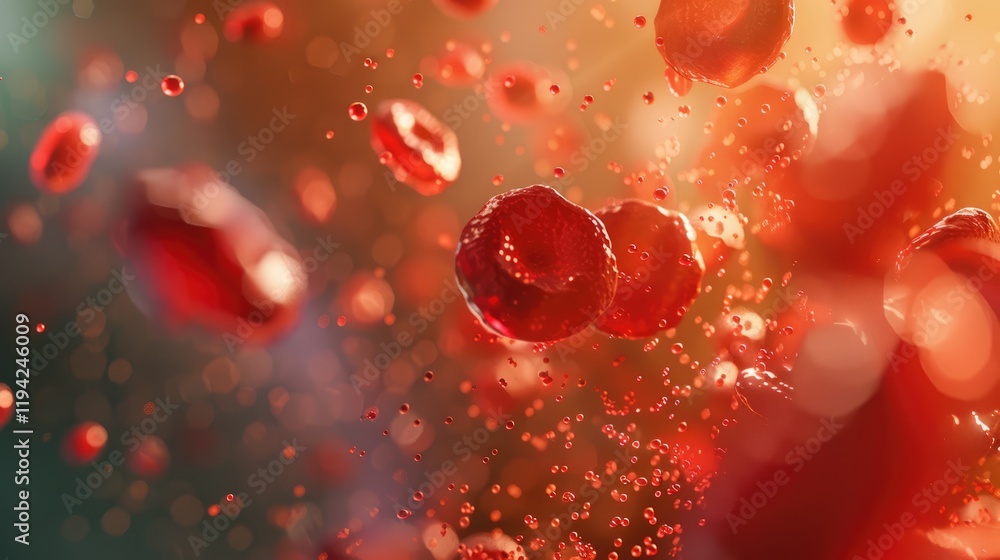 Red blood cells flow in human veins, medical background. Macro view of ...