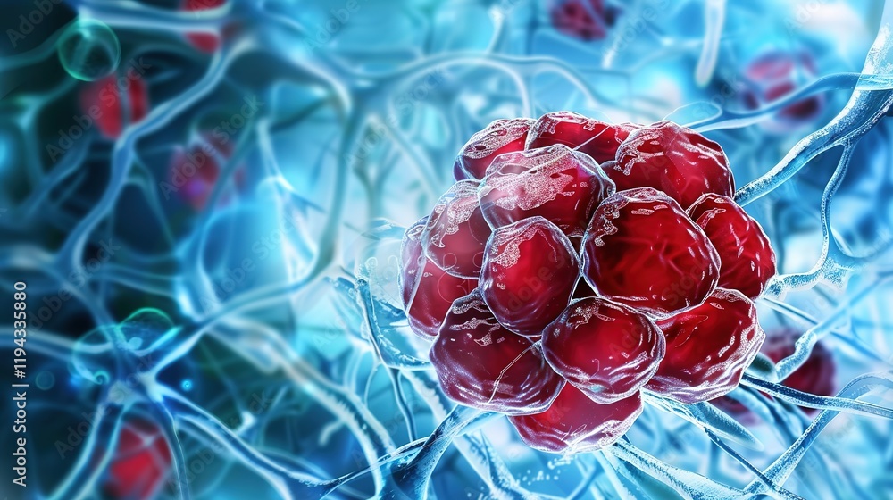 Close-up of a red blood clot on a medical slide magnified under a ...