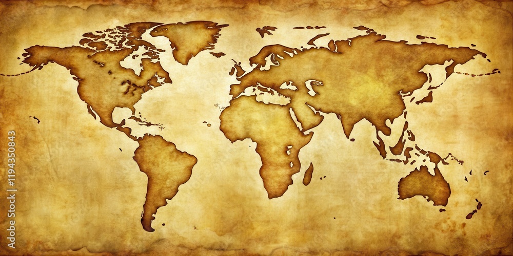 Ancient map with golden ink highlighting a mysterious location ...