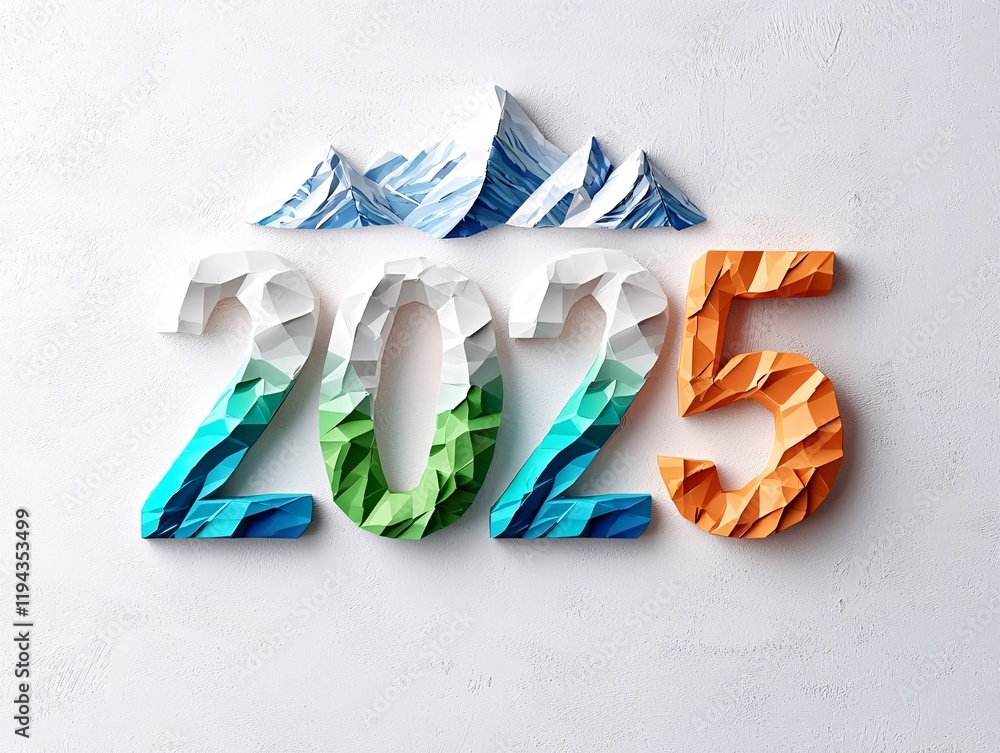 2025 texture concept. Colorful paper art representation of the year ...