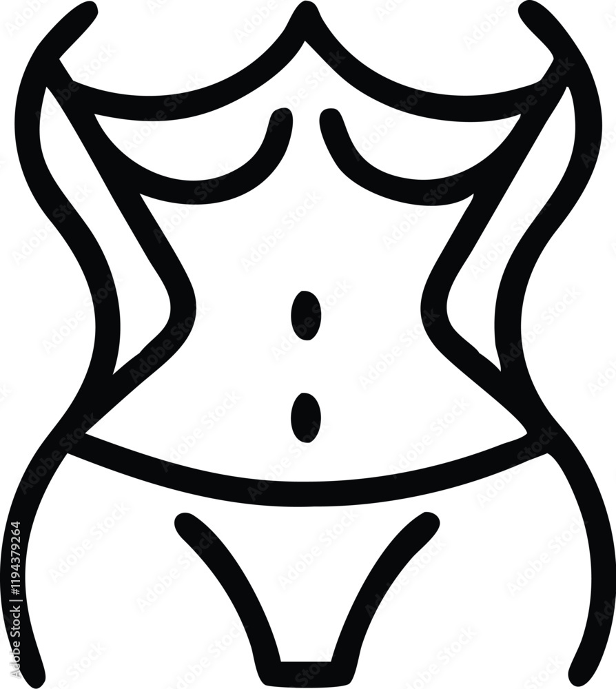 Minimalist line drawing, female torso, abstract human form, black and ...